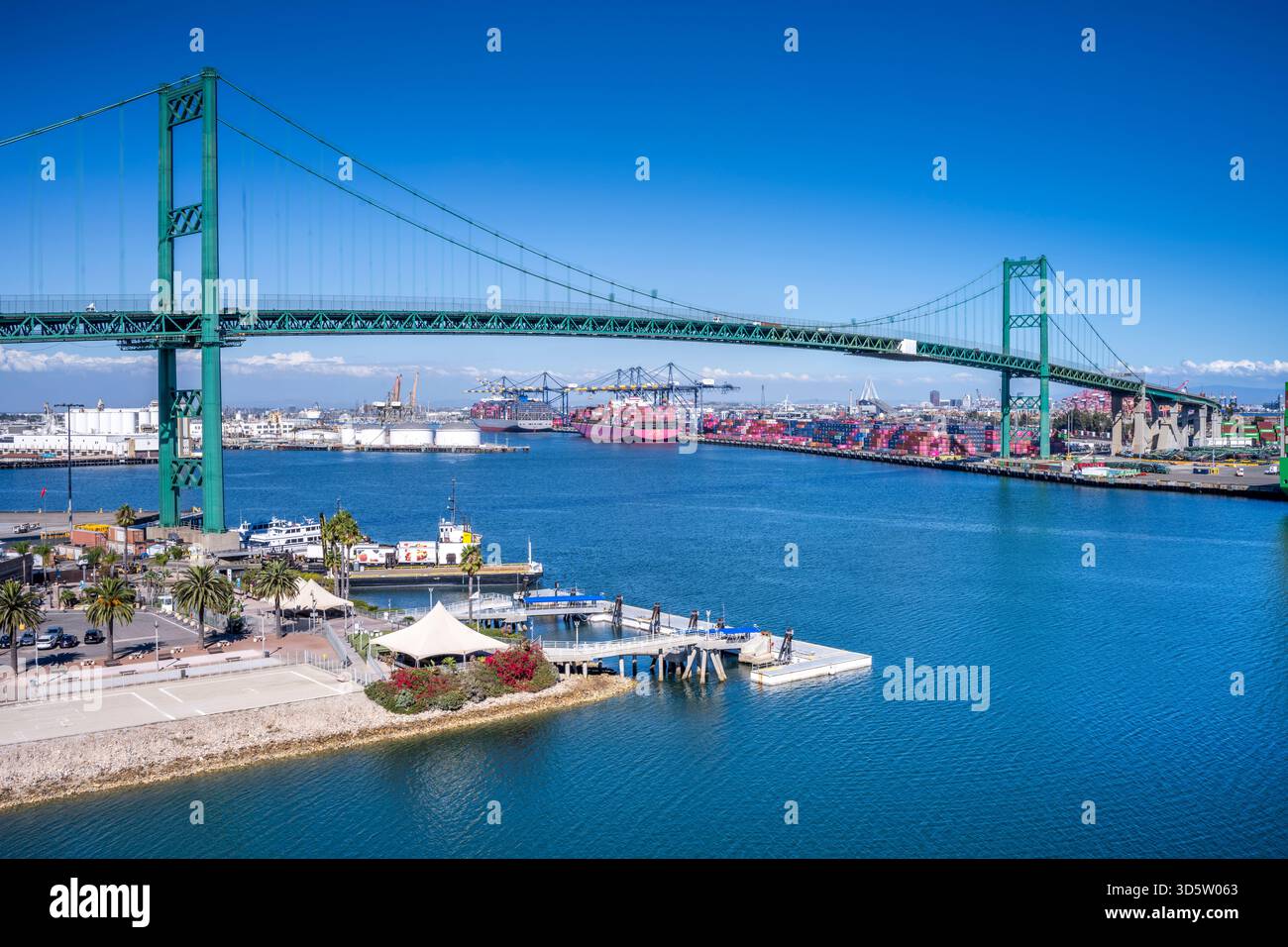 Vincent and Thomas bridge with views of container port below,port of ...