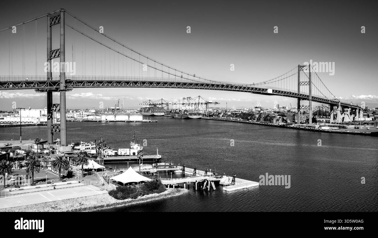 Vincent and Thomas bridge with views of container port below,port of ...