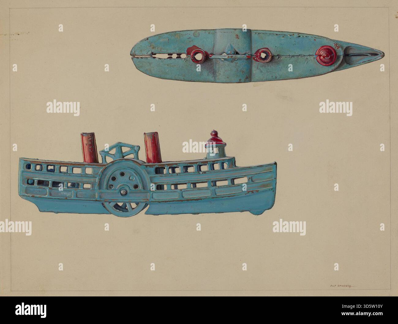 This coin bank, shaped like a steamboat and created by Alf Bruseth ...