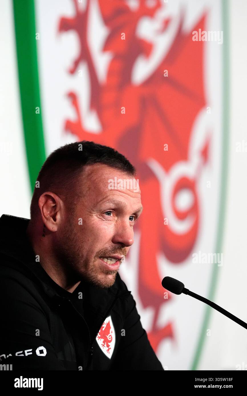 Wales head coach Craig Bellamy during a press conference at the Vale ...