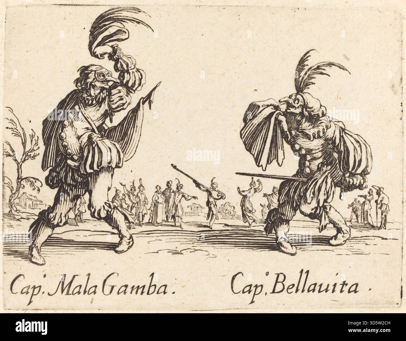 This 1622 work by Jacques Callot depicts Cap Mala Gamba and Cap ...