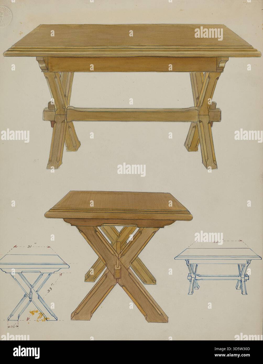 Pennsylvania German trestle table by Lawrence Porth, circa 1936 ...