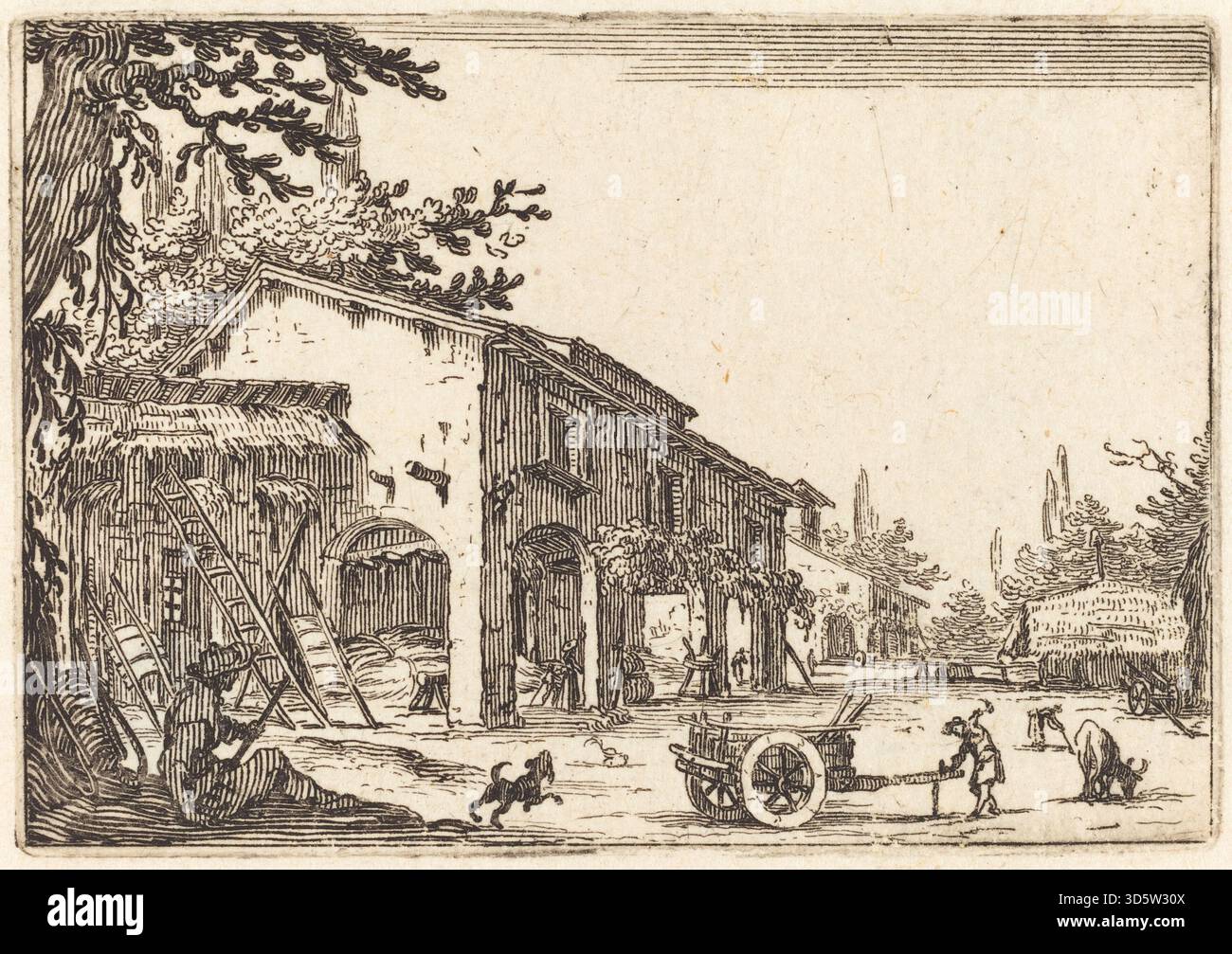 This 1622 work by Jacques Callot depicts a farm courtyard, including ...