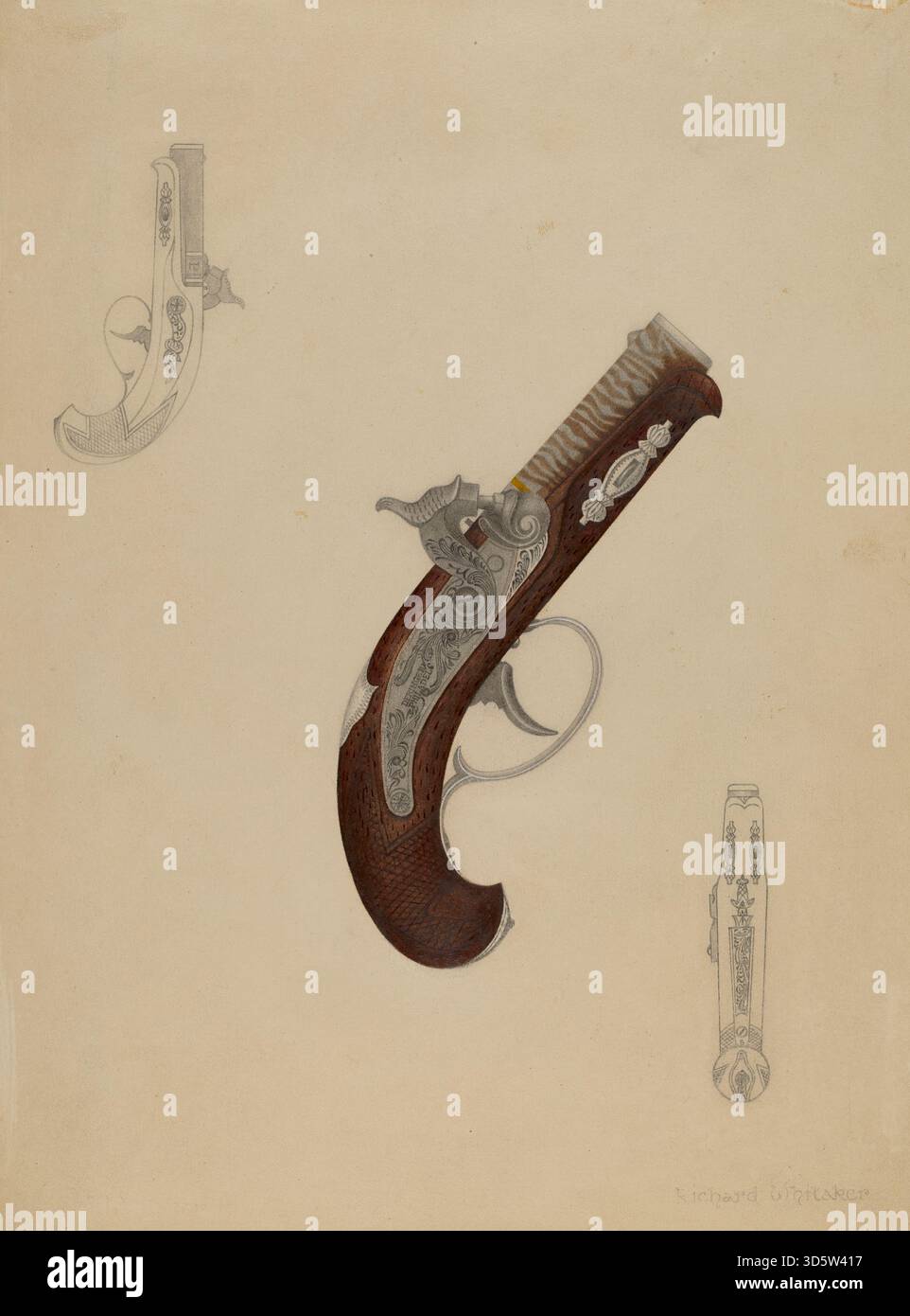 This dueling pistol by Richard Whitaker, circa 1937, is a small firearm ...