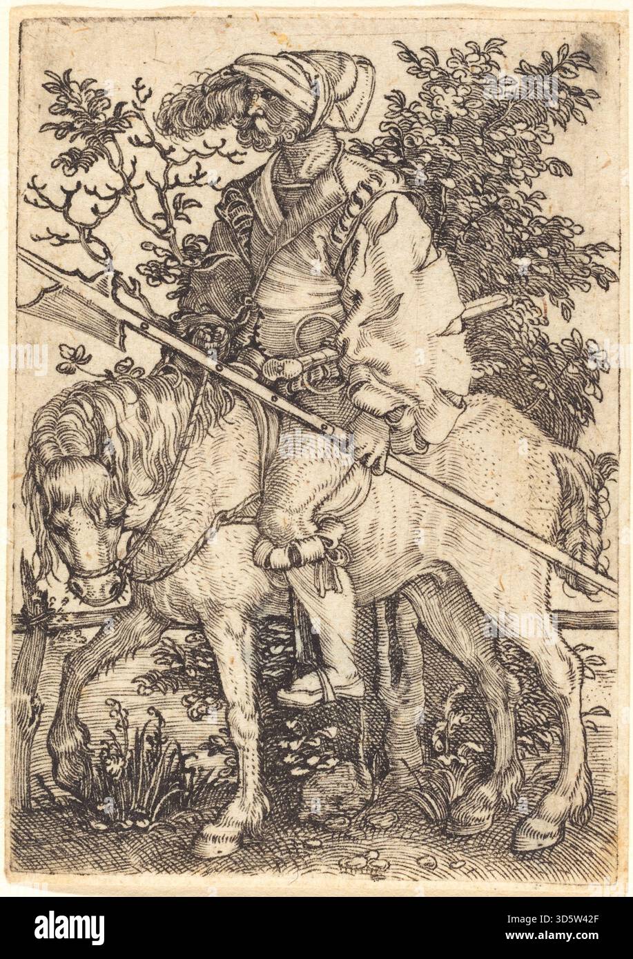 This 1520s engraving by Barthel Beham depicts a halberdier on horseback ...