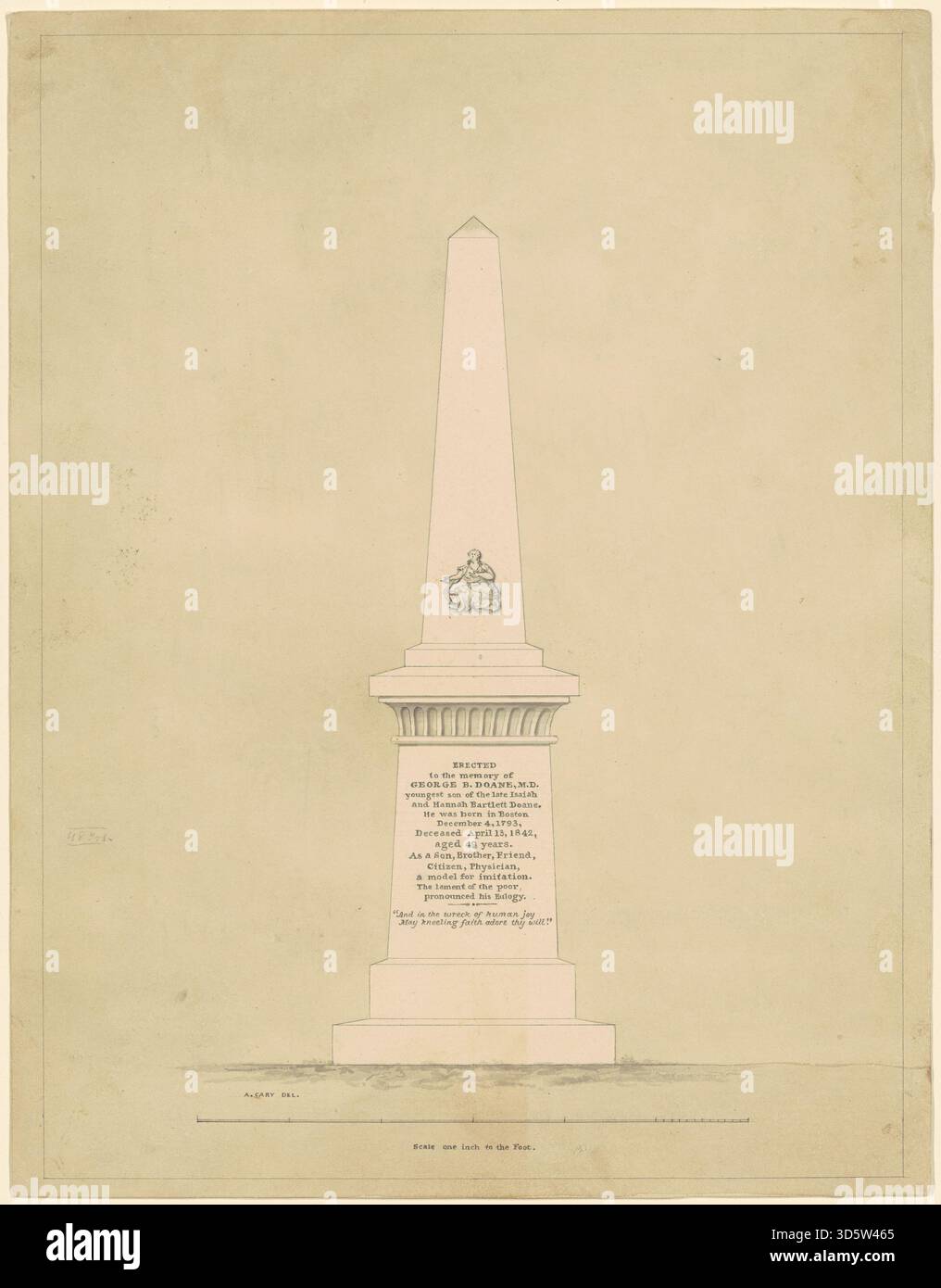 Architectural drawing by Alpheus Cary from around 1843 showing a ...