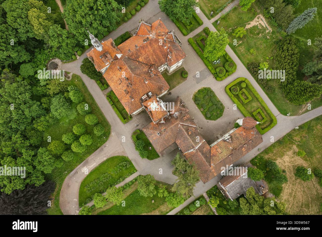Aerial drone view of medieval European palace of Counts Schonborn ...