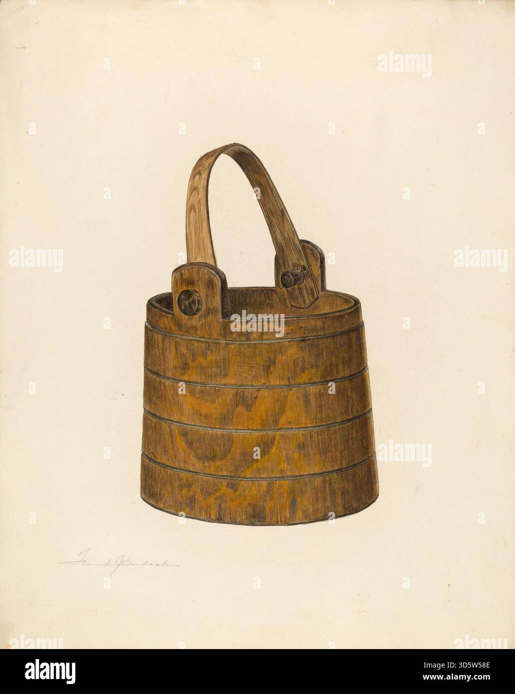 Wooden bucket made by Frank Budash around 1940, showing craftsmanship ...