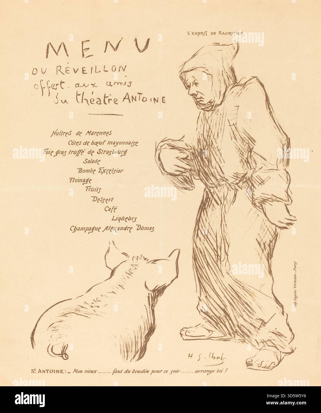 Printed menu by Henri Gabriel Ibels, late 1890s, for the réveillon at ...
