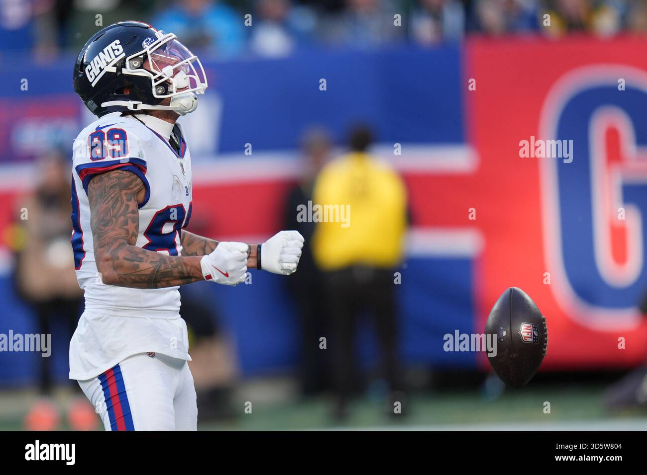 New York Giants' Isaiah Hodgins celebrates a first down during an NFL ...