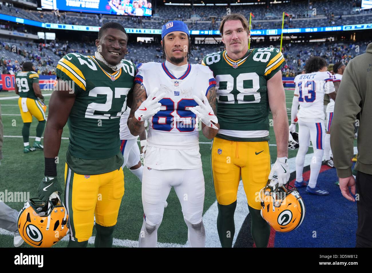 Green Bay Packers' Kitan Oladapo, left, and Luke Musgrave, right, pose ...