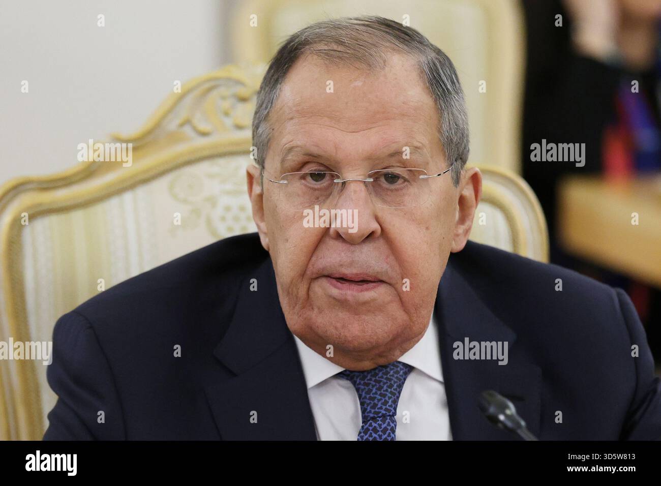 Russian Foreign Minister Sergey Lavrov speaks during his meeting with ...