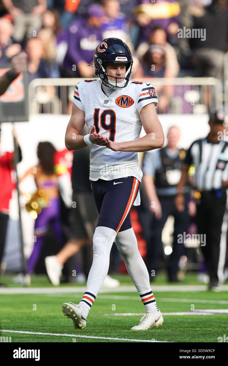 Chicago Bears punter Tory Taylor moves across the field during the ...