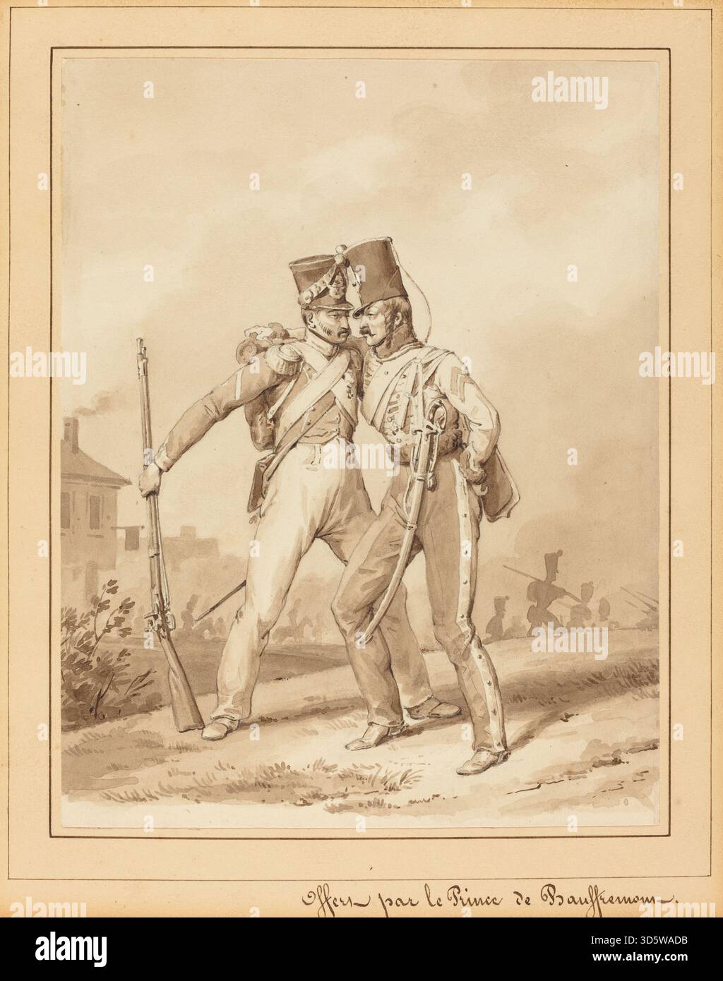 A print by Victor Adam titled Two Grenadiers, depicting two military ...