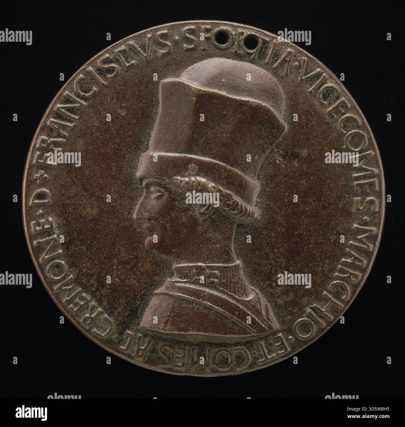 This c. 1441 obverse medal by Pisanello depicts Francesco I Sforza, 4th ...