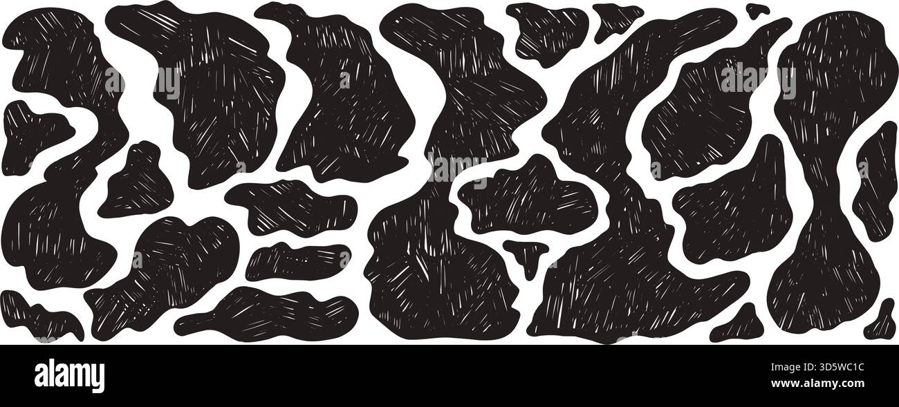 Abstract shapes blob linocut pattern. Irregular free form liquid ...