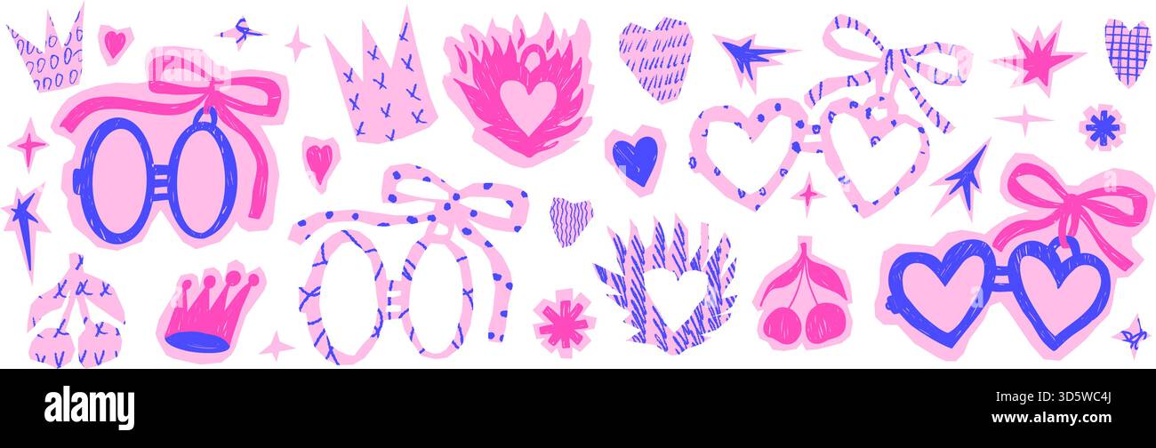 Hearts couple locket cutout, bang text box scribbles. Crayon fire heart ...