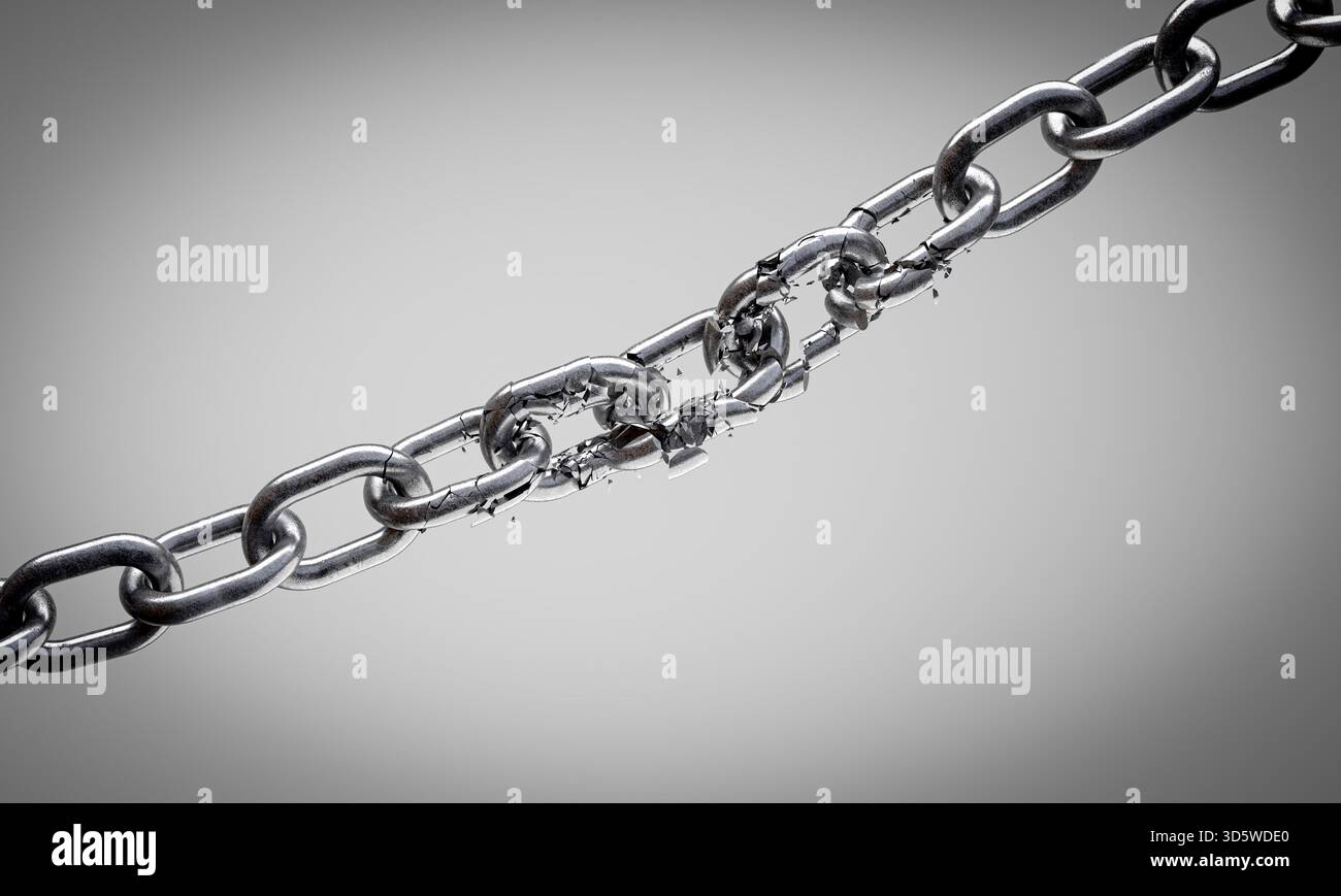 Metal chain breaking 3d weakness, failure, and freedom Stock Photo - Alamy