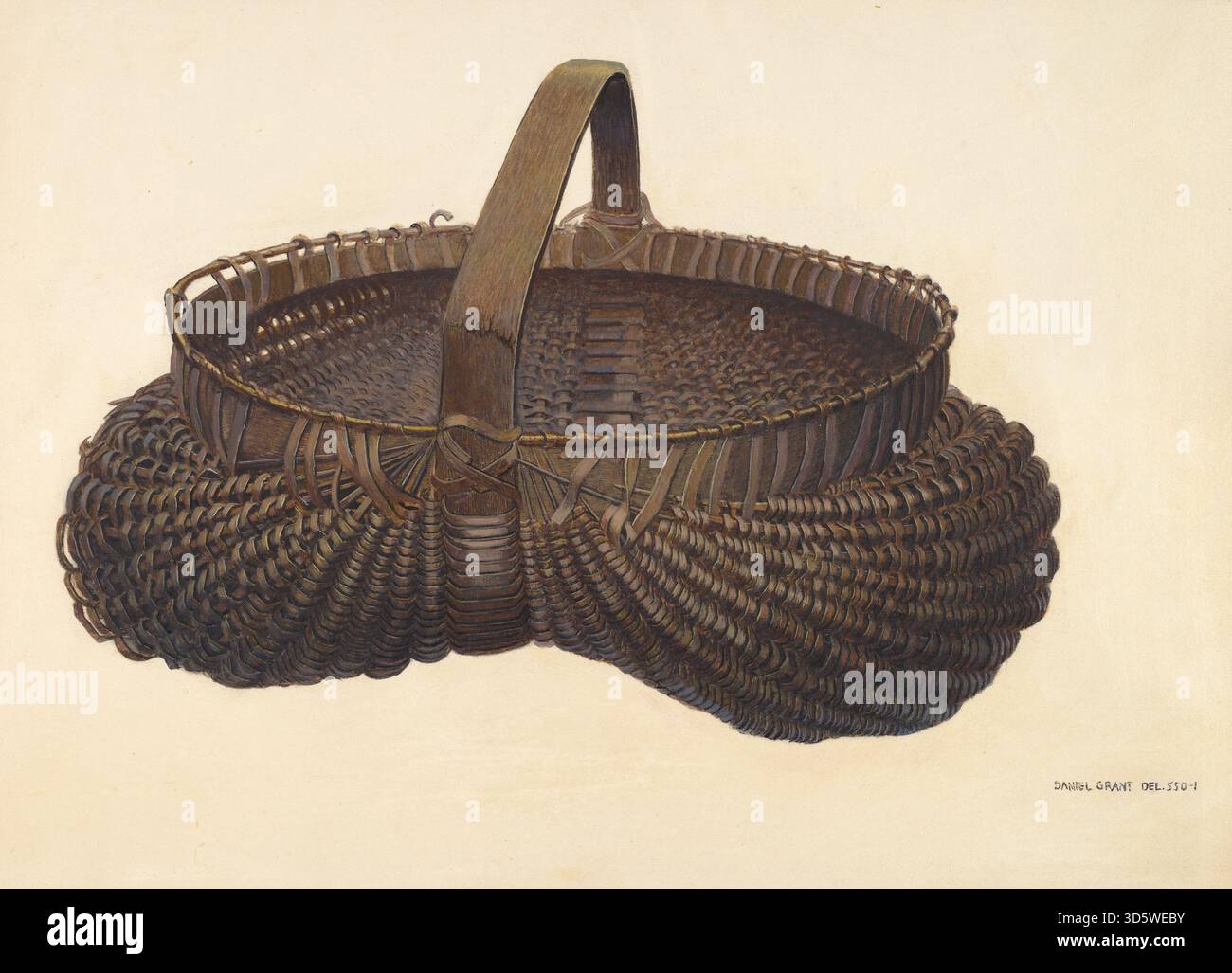 The circa 1940 market basket by DJ Grant is a woven container with ...