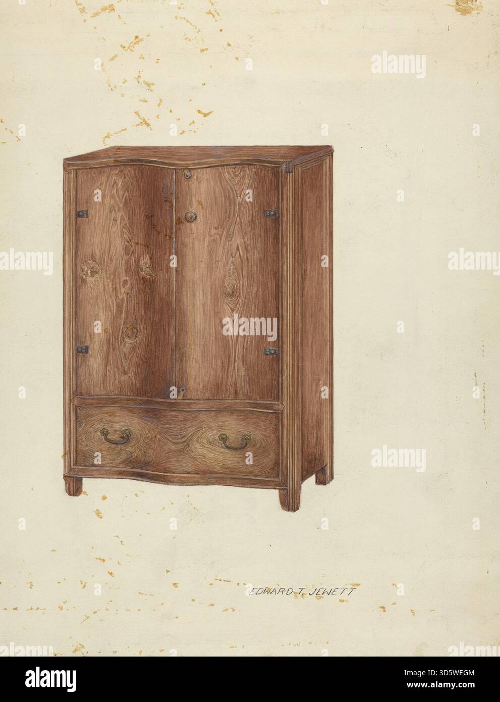 This circa 1953 drawing by Edward Jewett depicts a cupboard in graphite ...