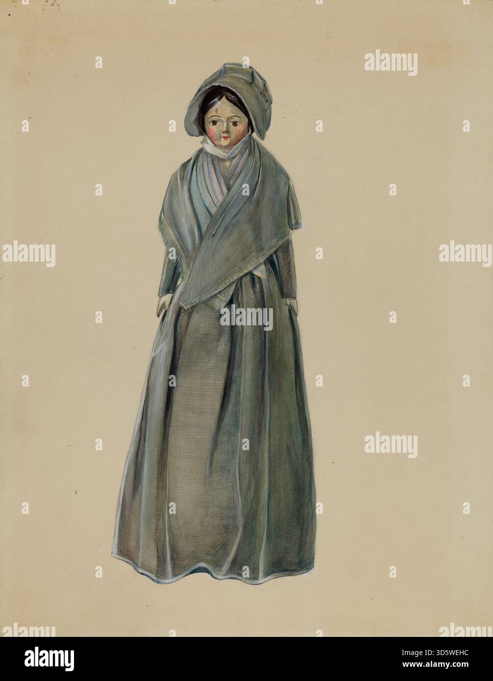 A 1936 doll by Mina Lowry, representing the materials and handcrafting ...
