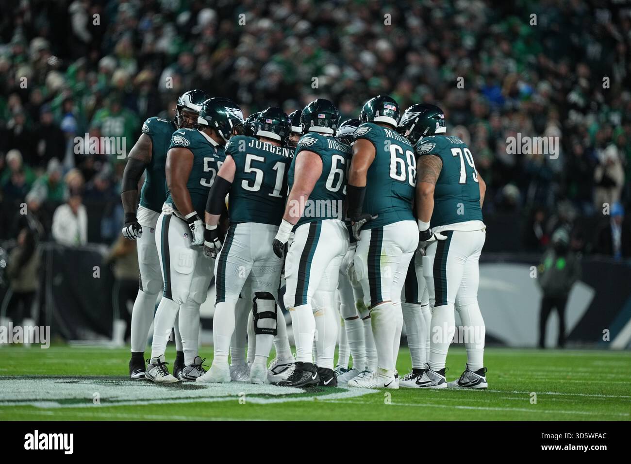 The Philadelphia Eagles huddle during an NFL football game, Sunday, Nov ...