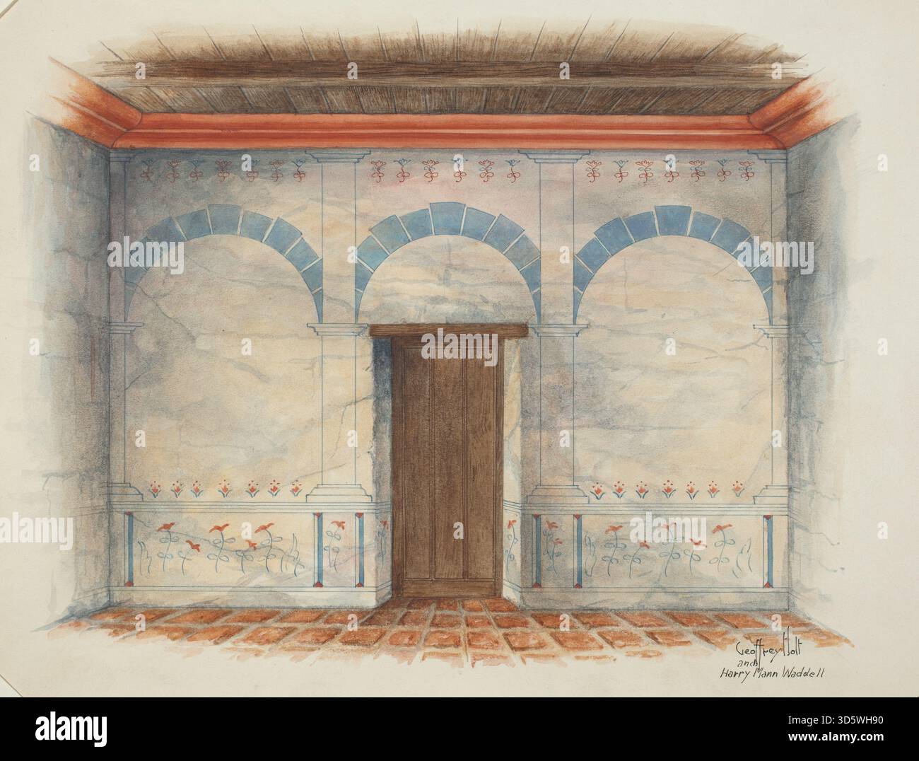Restoration drawing by Geoffrey Holt and Harry Mann Waddell, 1937. The ...