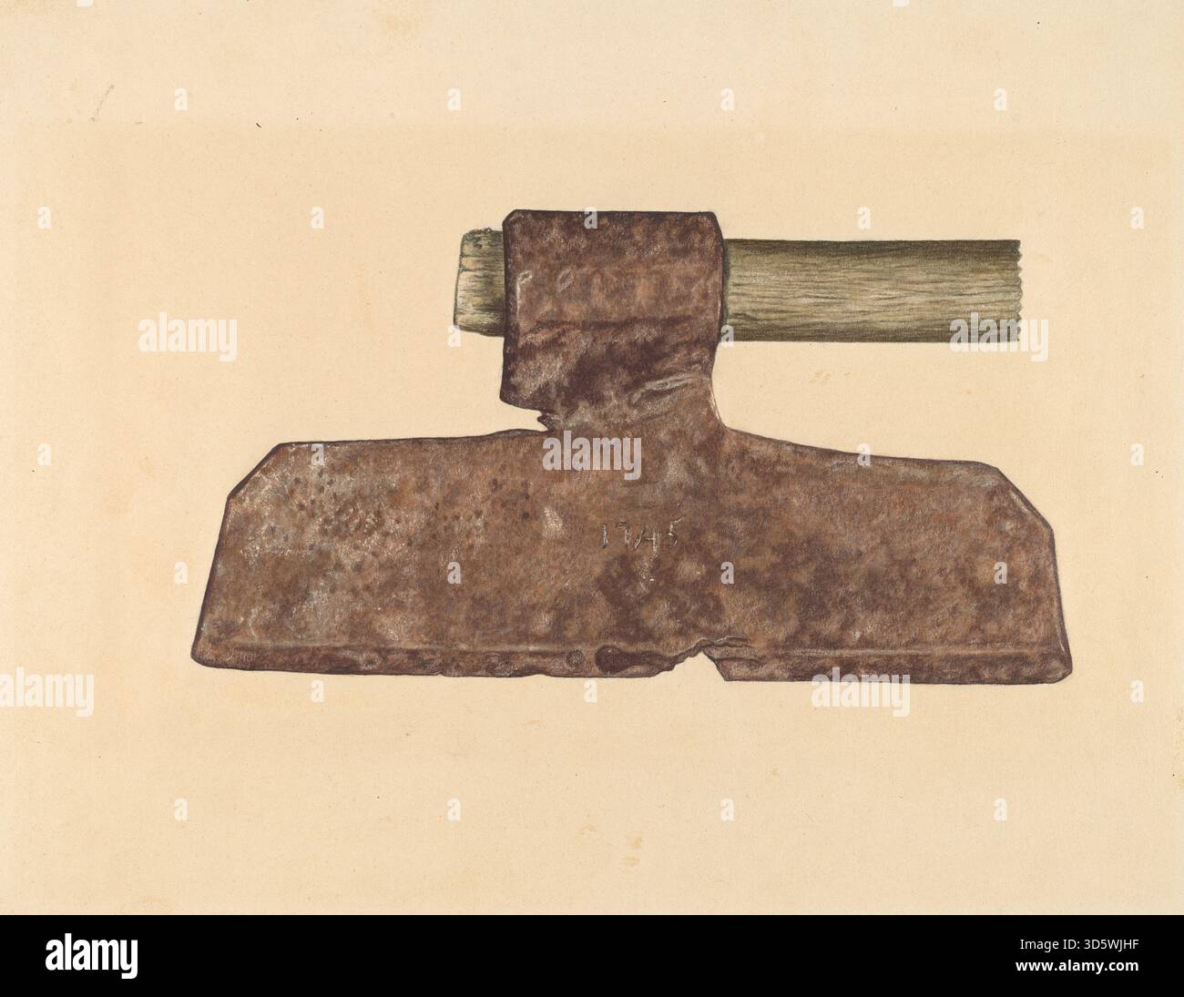 A broad axe by Paul Poffinbarger, circa 1939, featuring a wide metal ...
