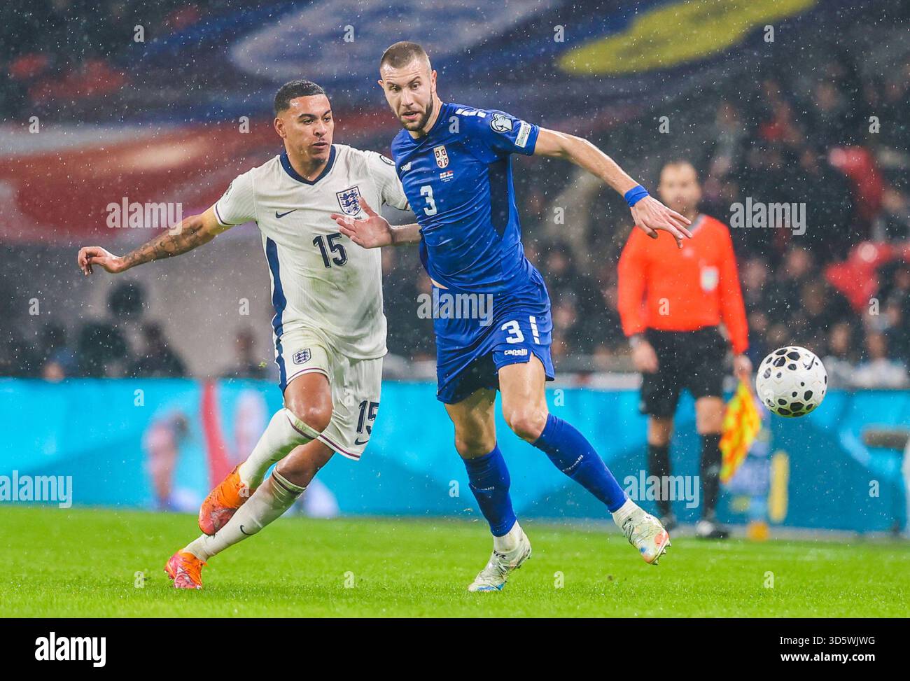 London, UK. 13th Nov, 2025. England's Morgan Rogers and Serbia's ...