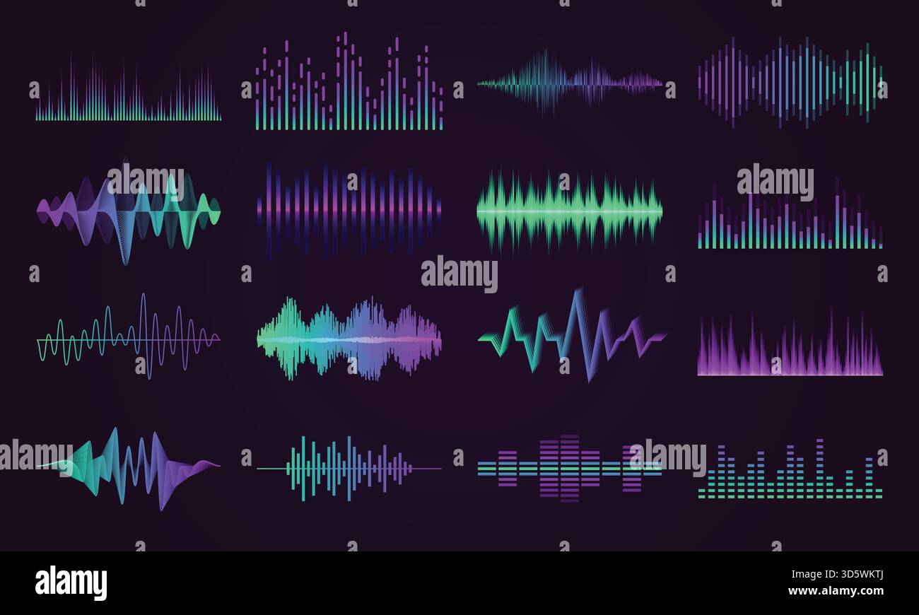 Music wave. Sound tune. Audio impulse. Voice stereo pulse. DJ amplifier ...