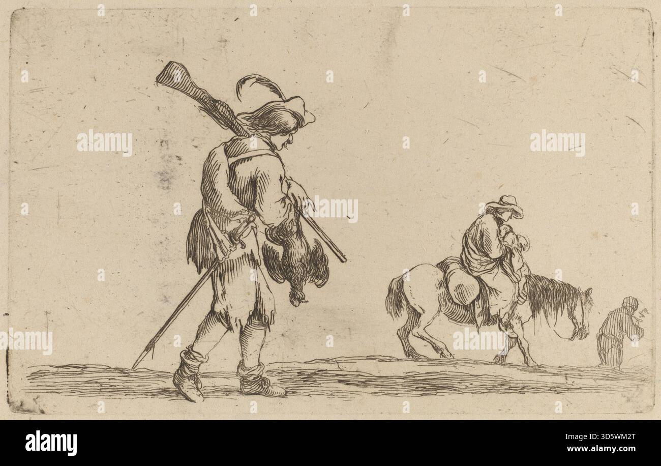 The print by Stefano Della Bella shows a soldier grasping a fowl by its ...