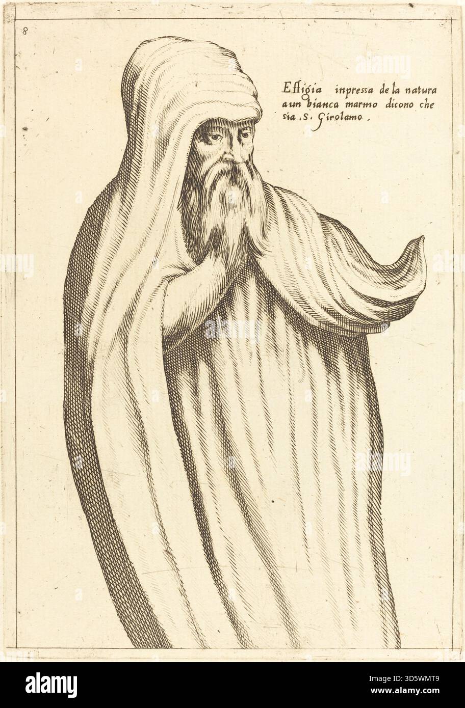 Engraving of the effigy of St. Jerome by Jacques Callot, 1619, showing ...