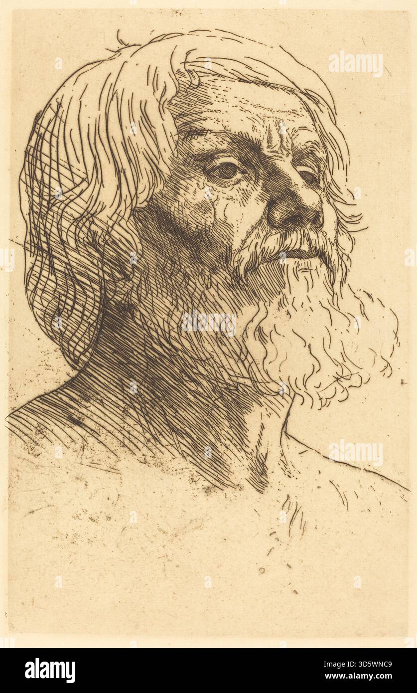 A drawing by Alphonse Legros of a man's head, rendered with detailed ...