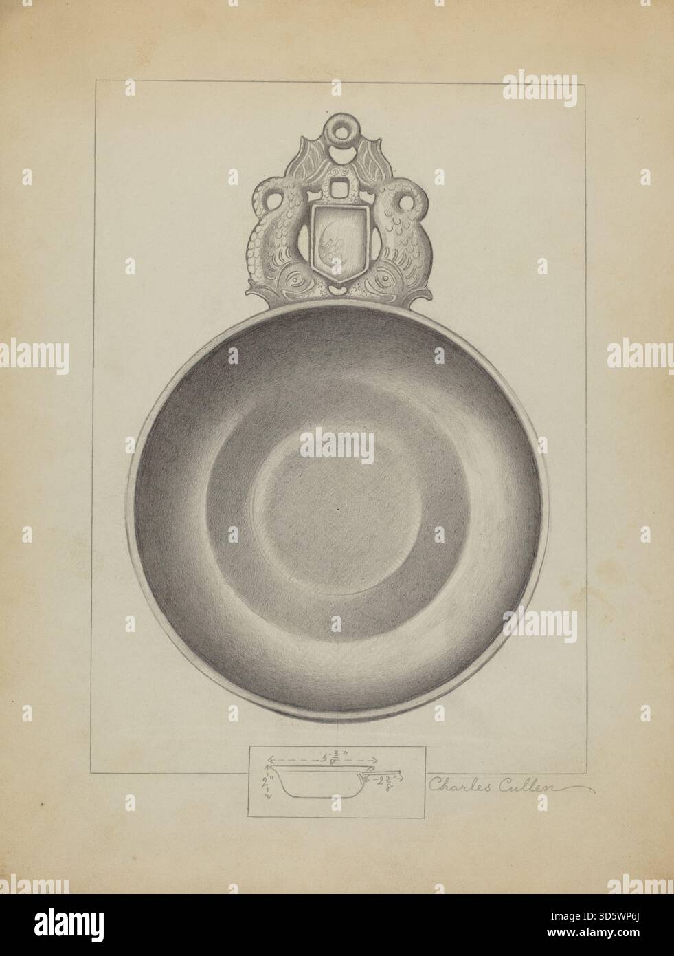 A Charles Cullen pewter porringer from around 1936, featuring a shallow ...