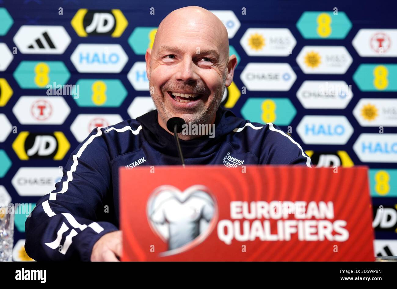Denmark manager Brian Riemer during a press conference at Hampden Park ...