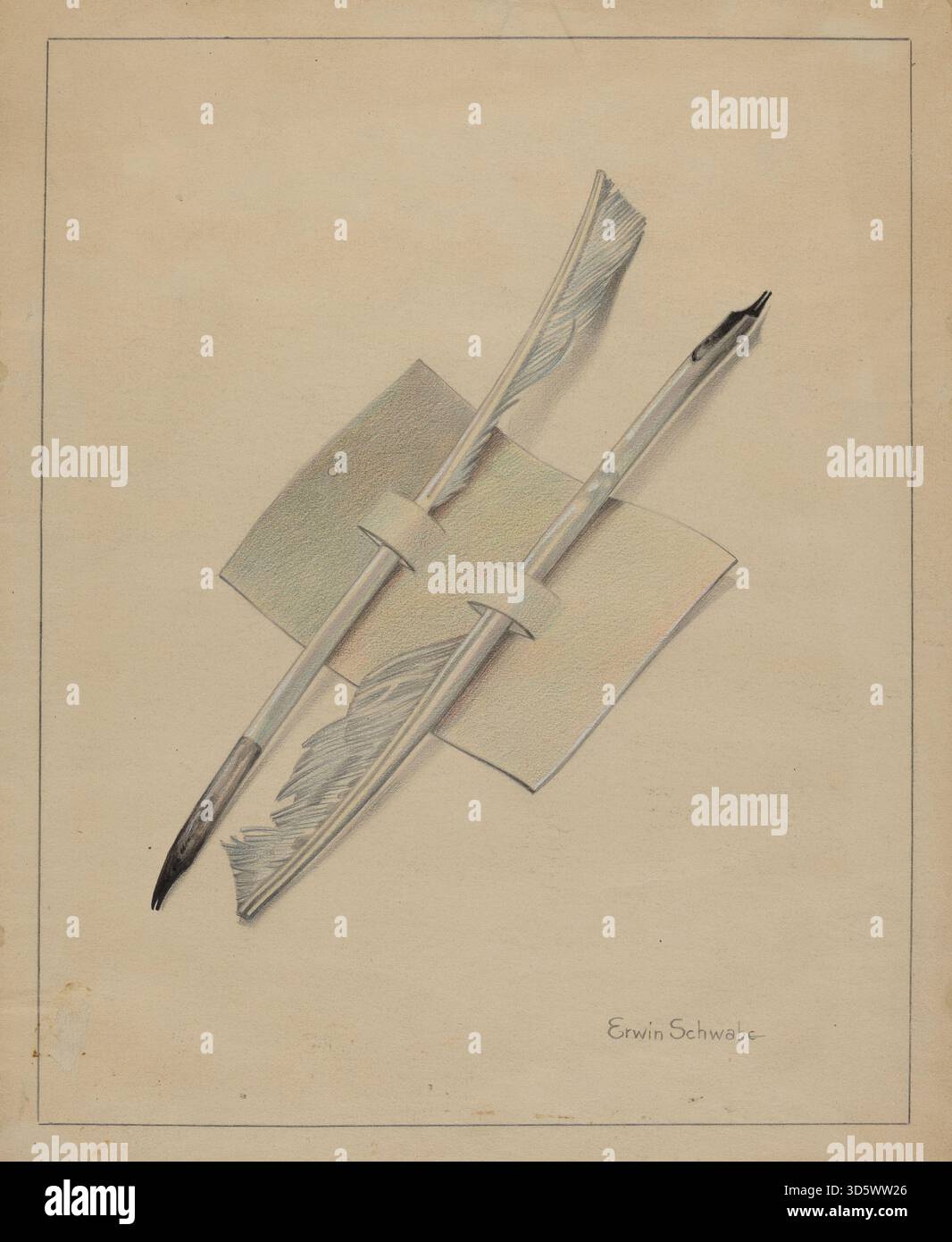 A set of quill pens created by Erwin Schwabe around 1936, showing ...