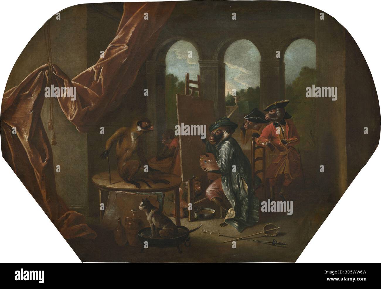 A circa 1739 painting by Christophe Huet, 'Singerie: The Painter ...