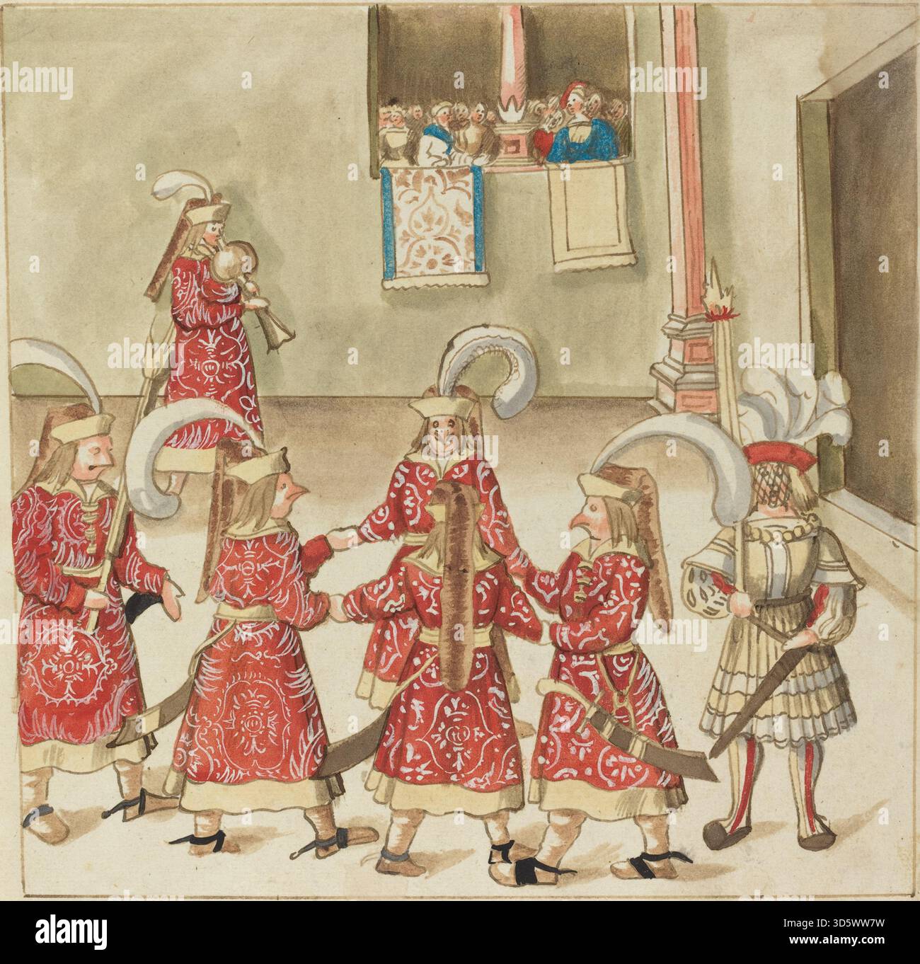 This German 16th-century artwork circa 1515 shows a masquerade ...