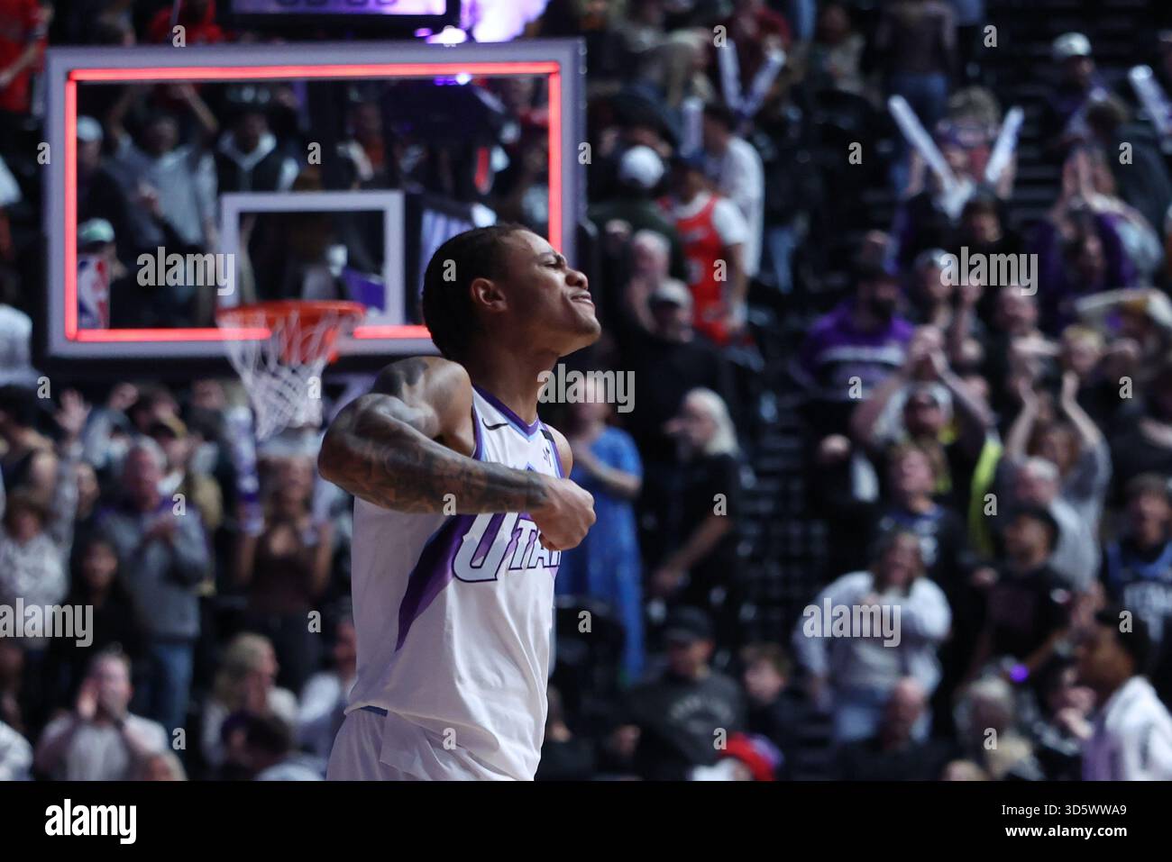 Utah Jazz guard Keyonte George celebrates the end a double overtime NBA ...