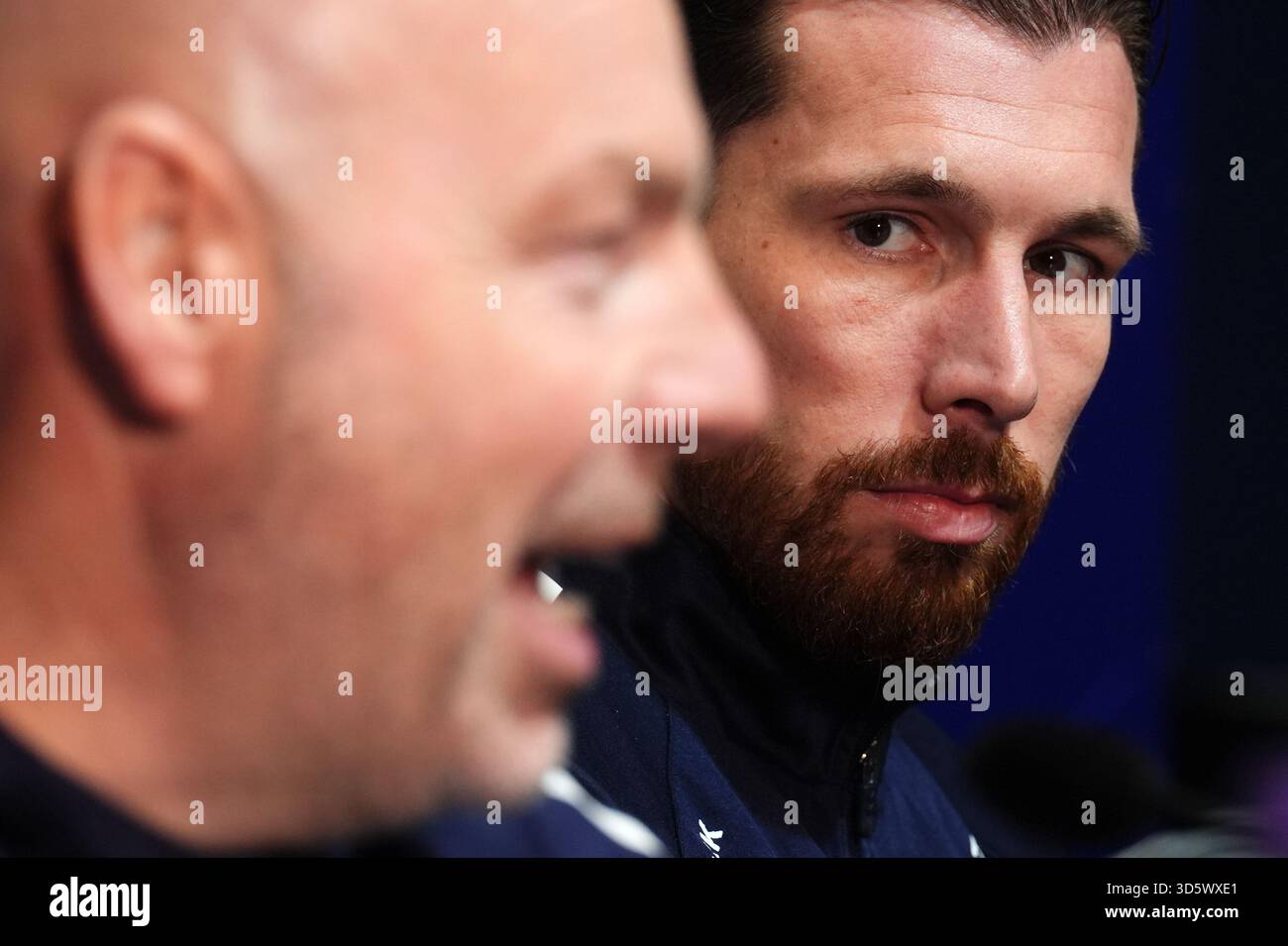 Denmark manager Brian Riemer and Pierre-Emile Hojbjerg during a press ...