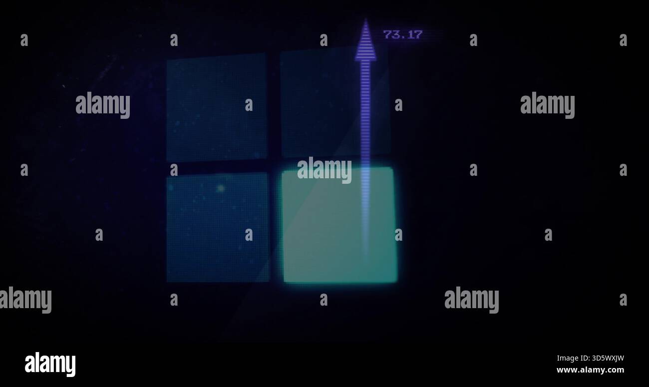 Displaying 2x2 grid of glowing tiles centered on dark digital screen ...
