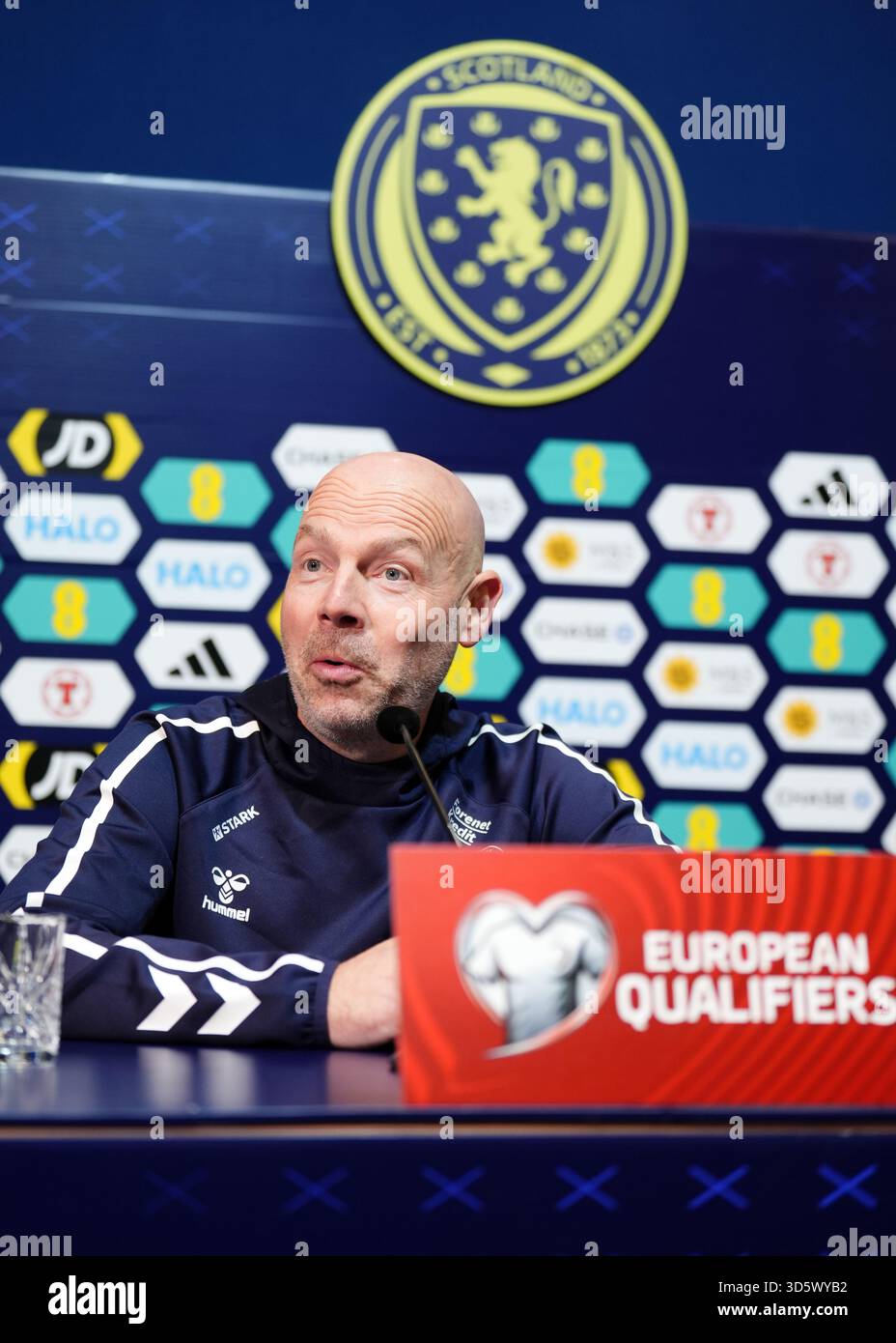 Denmark manager Brian Riemer during a press conference at Hampden Park ...