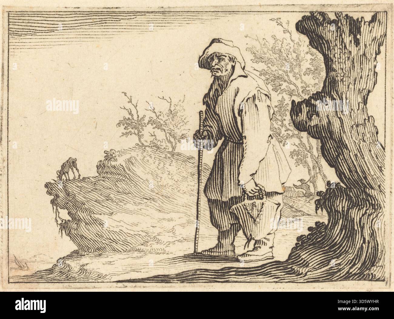 Etching by Jacques Callot circa 1617 depicting a peasant carrying a ...