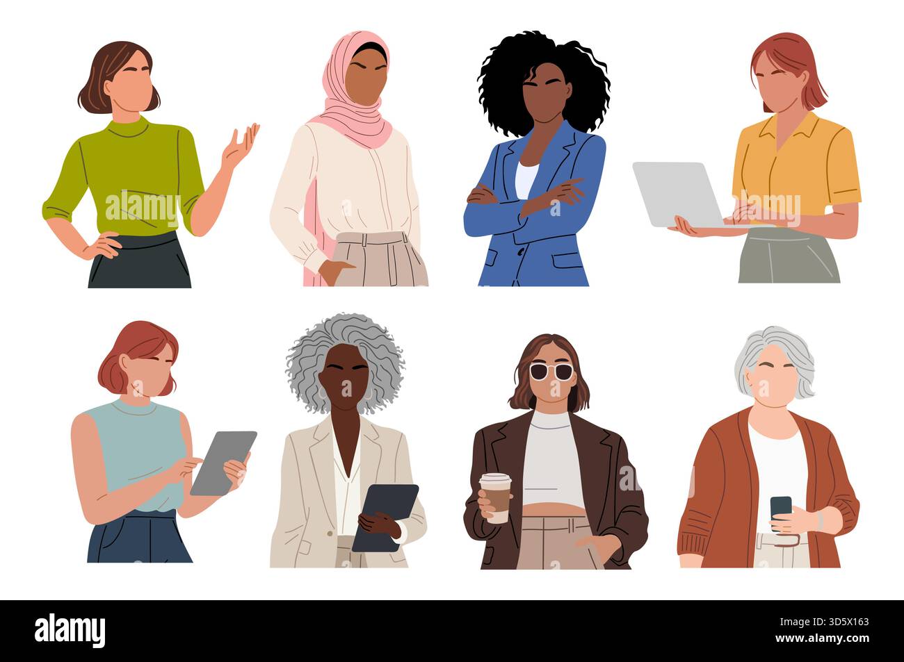 Diverse business women characters vector art set Stock Vector Image ...