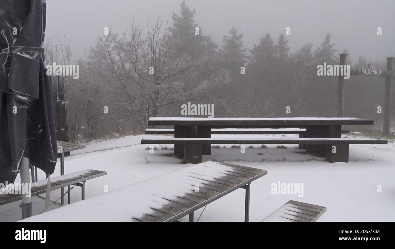 17 November 2025, Hesse, Großer Feldberg: There is snow on the large ...