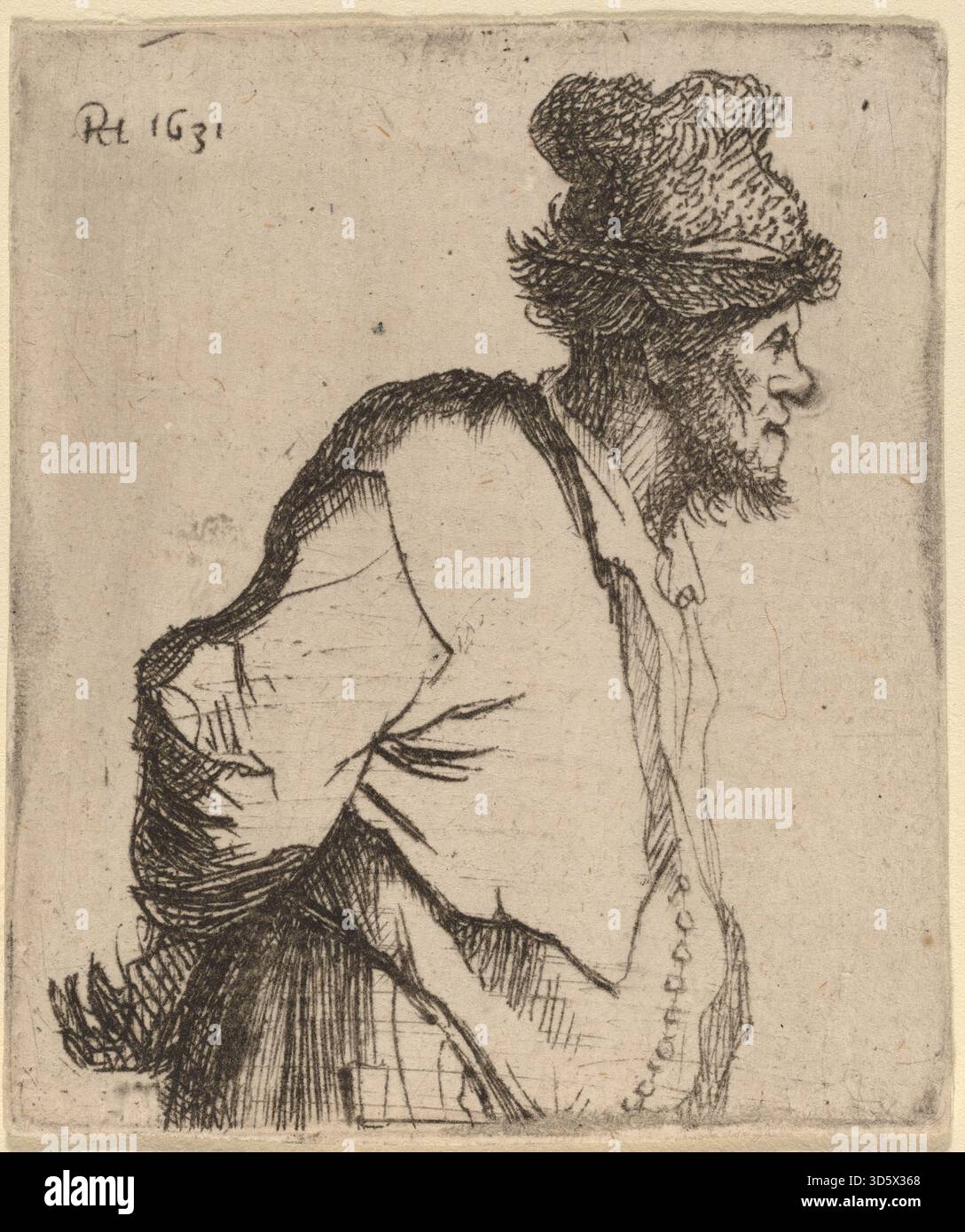 A painting by Rembrandt van Rijn from 1631 depicting a peasant standing ...