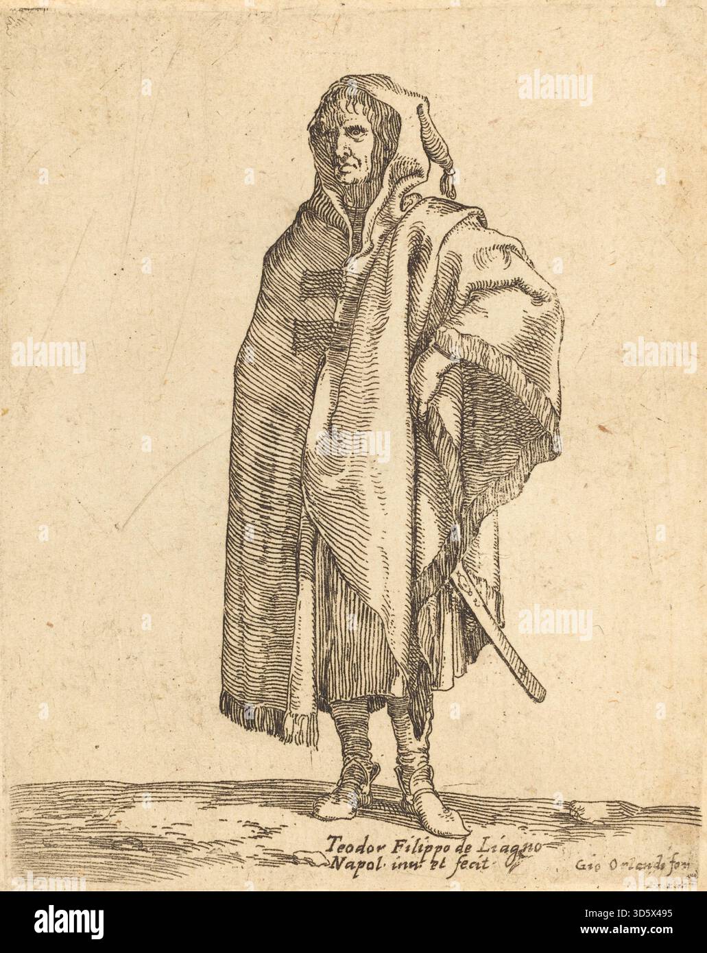 This drawing by Filippo Napoletano depicts a standing soldier wearing a ...