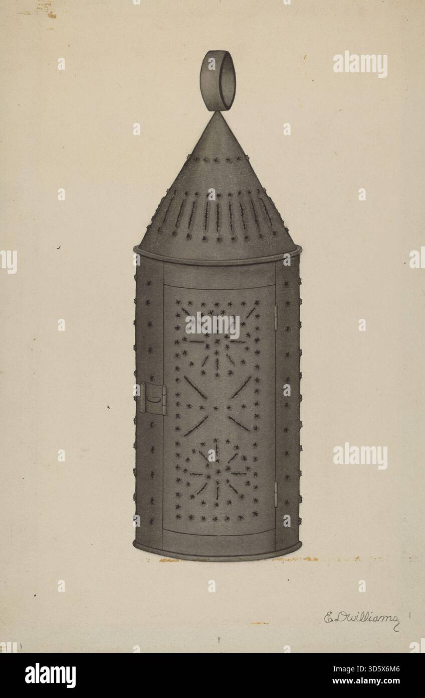 A pierced tin lantern created by Edward D. Williams around 1941. The ...