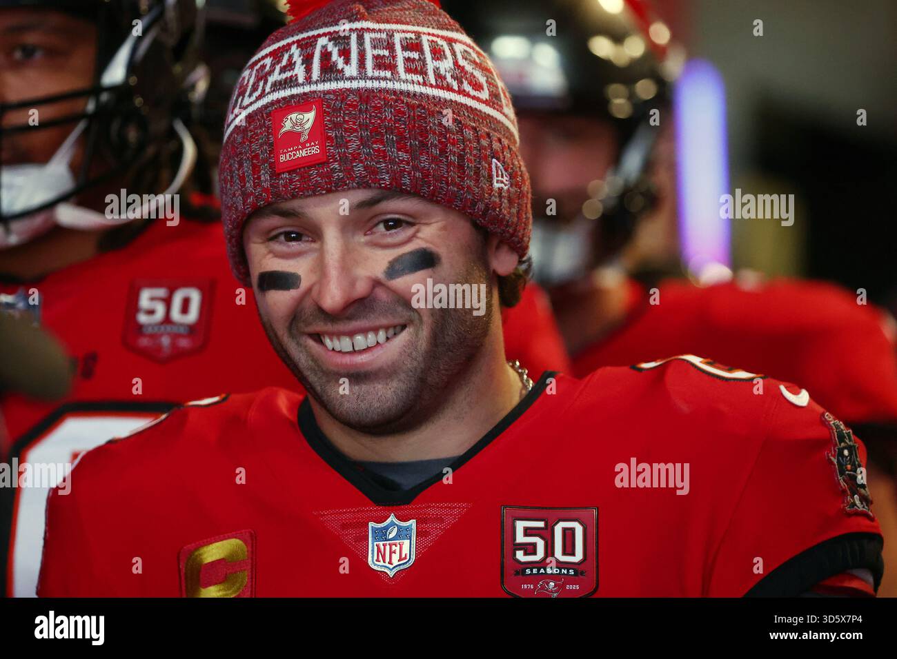 Tampa Bay Buccaneers quarterback Baker Mayfield (6) looks on prior to ...
