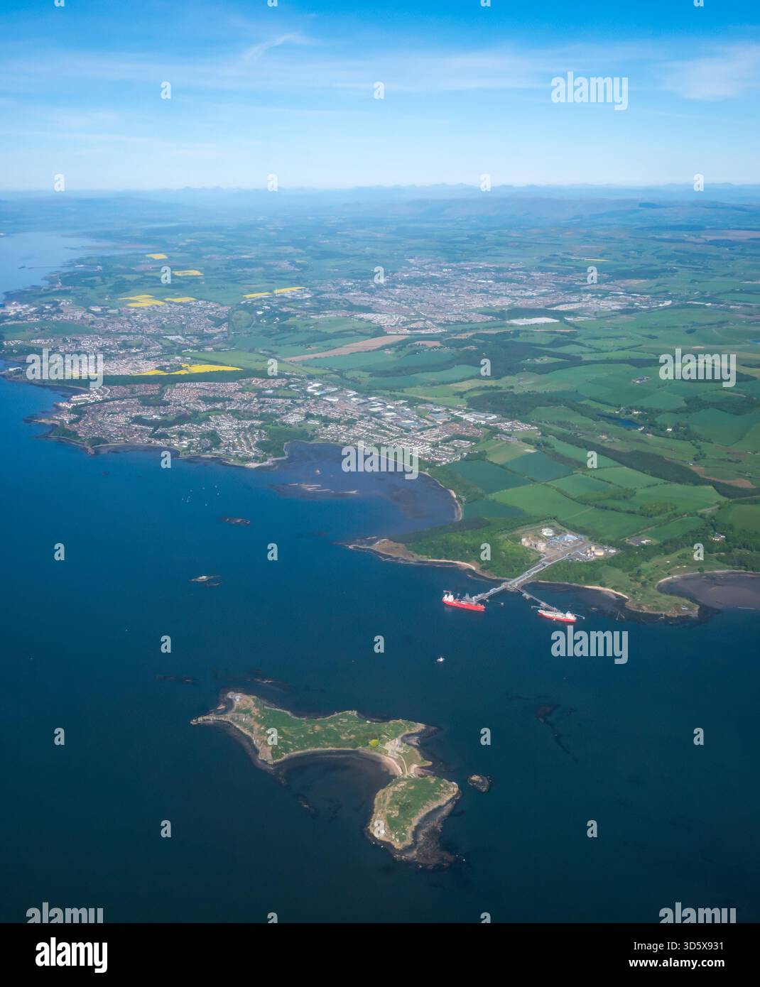 Aerial view of Exxon-Shell Braefoot Bay oil terminal, Fife Scotland, UK ...